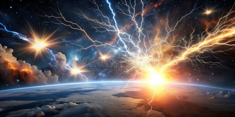 Explosions and Lightning in Outer Space Creative AI Stock Illustration ...