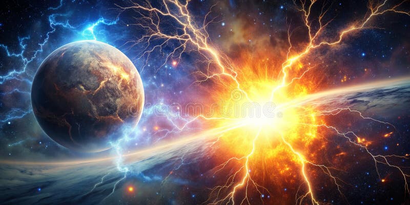 Explosions and Lightning in Outer Space Creative AI Stock Illustration ...