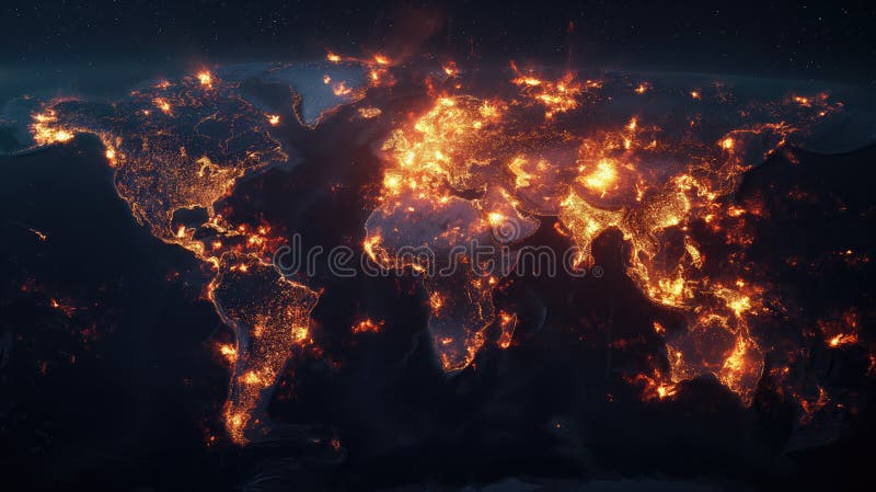 World Map with Explosions in Places of Armed Conflicts Stock Photo ...