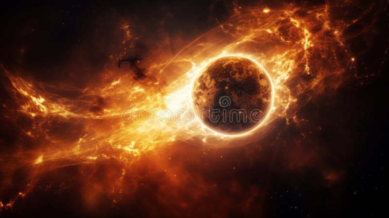 Explosive Abstract of Earthlike Planet Orbiting Orange Sun Stock ...