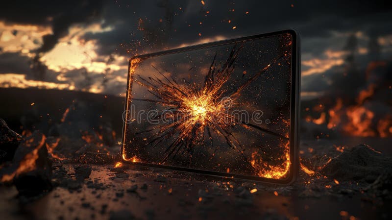 Explosive Action of a Shattering Tablet in a Dramatic Sunset Landscape ...