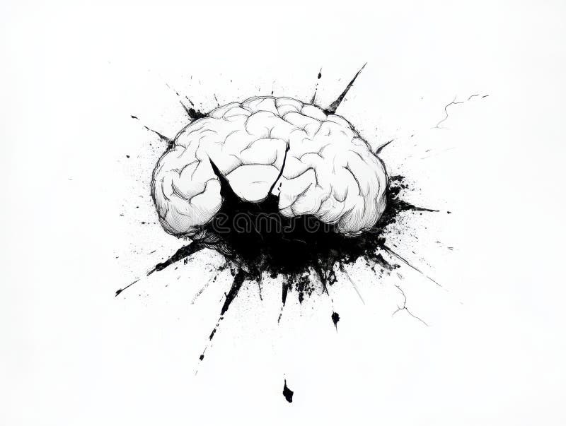 Explosive Art Illustration of Human Brain with Ink Splash Effect Stock ...