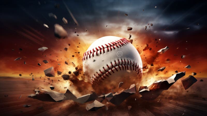 Explosive Baseball Impact on the Field. Generative Ai Stock ...