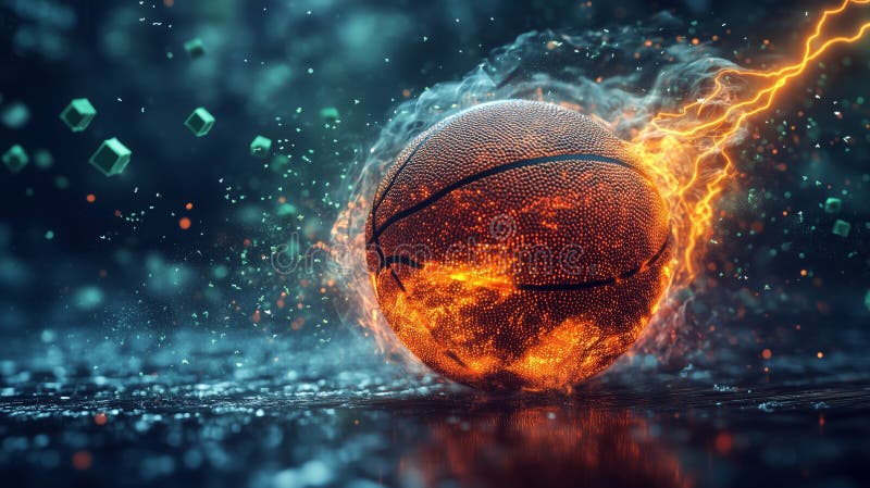 Explosive Basketball in Motion with Fiery Energy Effects Stock ...