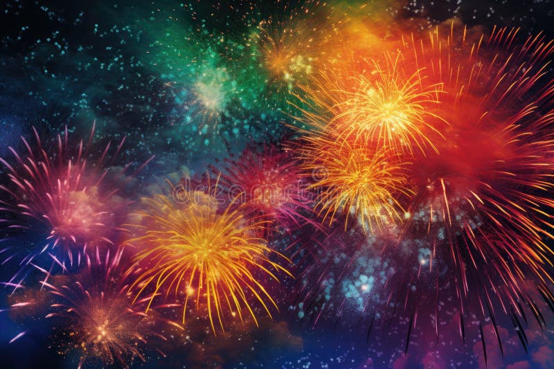 Explosive Beauty As Vibrant Bursts of Fireworks. Generative AI Stock ...