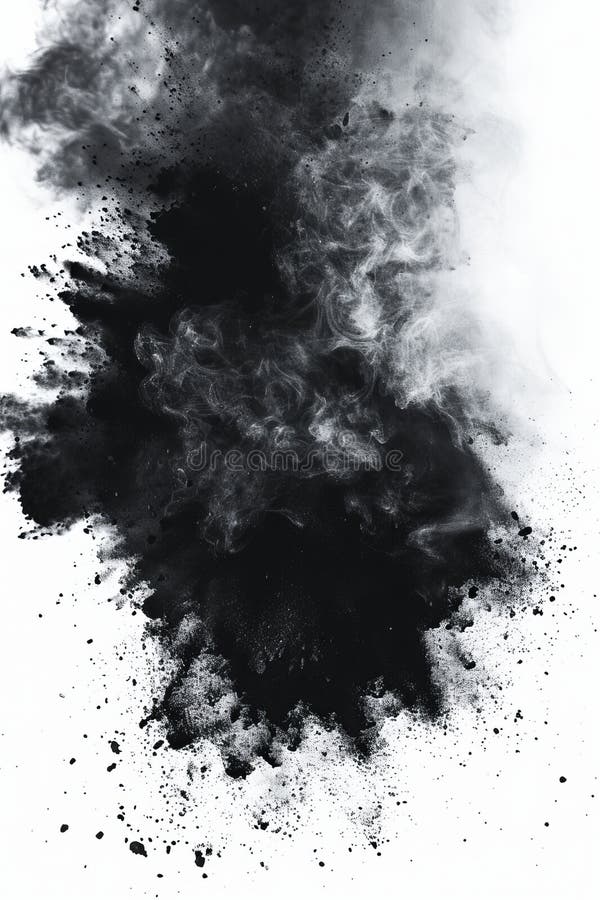 Explosive Black Powder Burst Against a White Background Stock ...