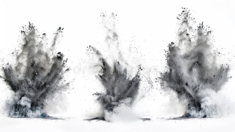 Explosive Black Powder Burst Sequence Isolated on White Stock ...