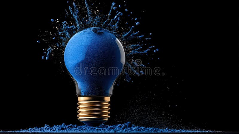Explosive Blue Powder Bursting from a Light Bulb on a Black Background ...