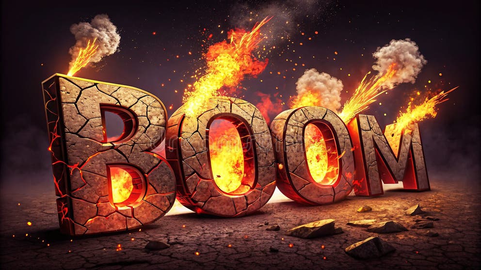 Explosive BOOM Text Effect in Dramatic Fiery Scene Stock Illustration ...