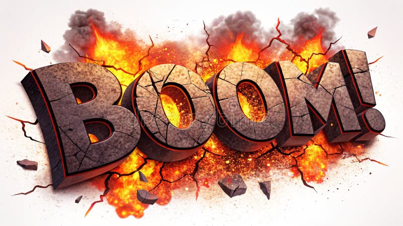 Explosive BOOM Text Effect in Dramatic Fiery Scene Stock Illustration ...