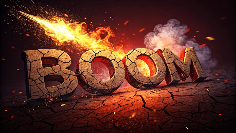 Explosive BOOM Text Effect in Dramatic Fiery Scene Stock Illustration ...