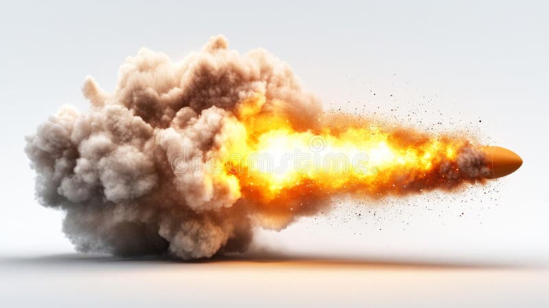 Explosive Bullet in Mid-Air Surrounded by Smoke and Fire Stock ...