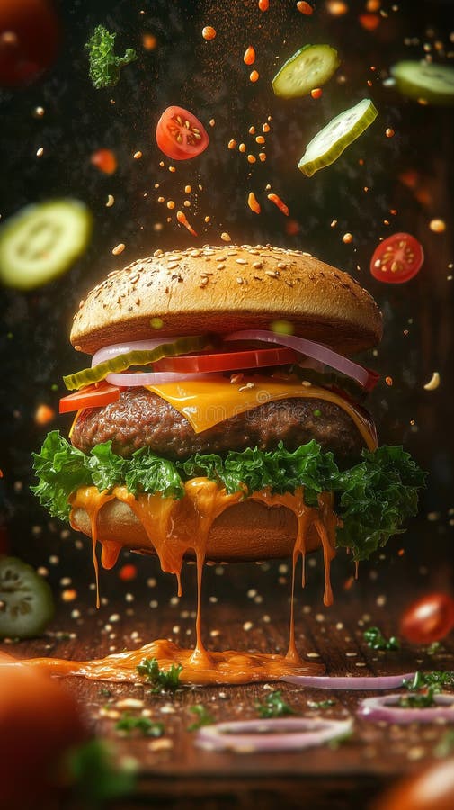 Explosive Burger stock illustration. Illustration of savory - 343930390