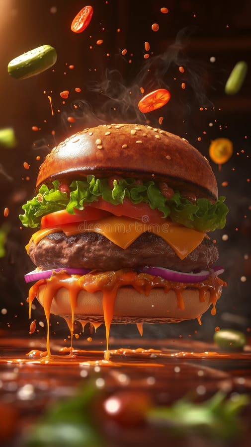 Explosive Burger stock illustration. Illustration of satisfying - 343930554