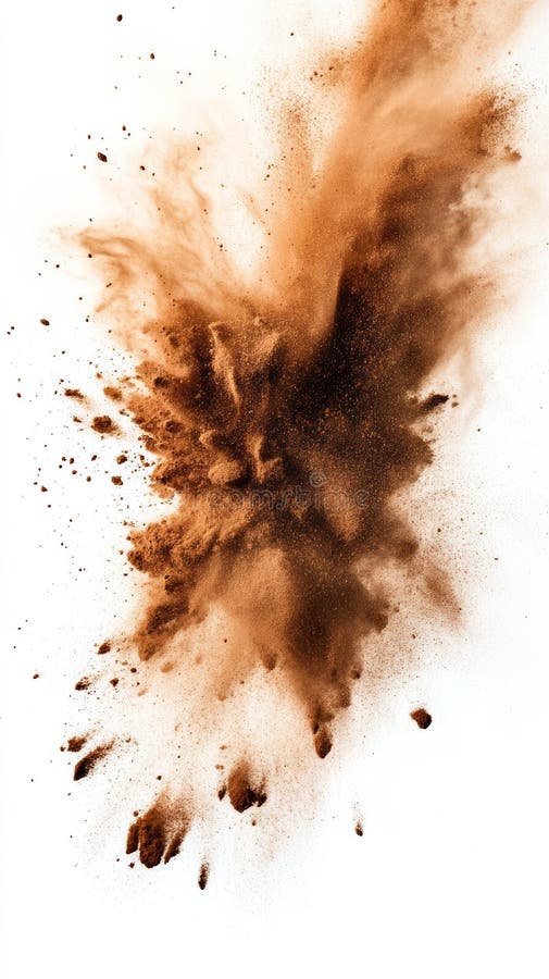 Explosive Burst of Brown Powder on White Background Stock Image - Image ...