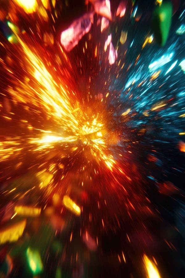 Explosive Burst of Colorful Light Particles in Motion Stock Image ...