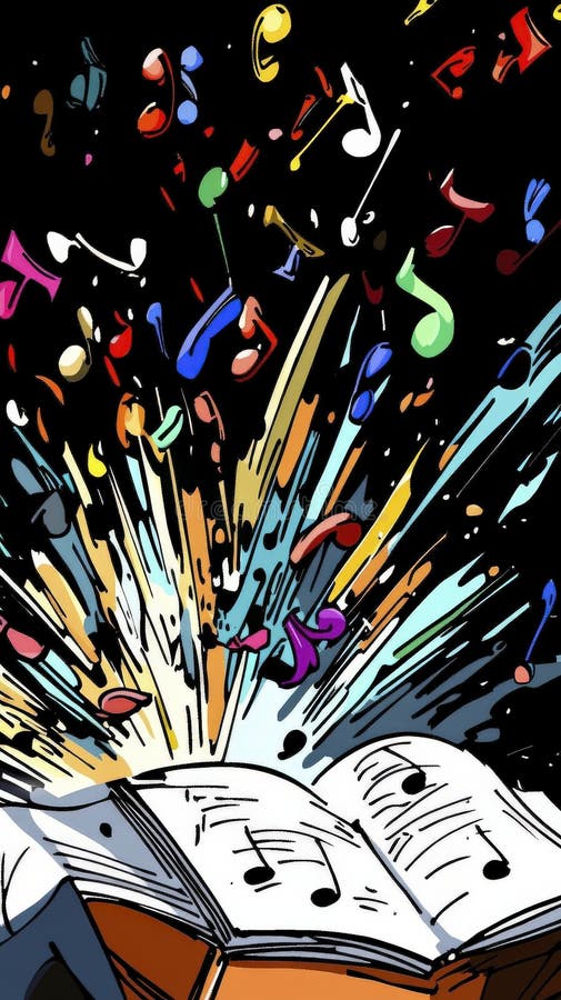 Explosive Burst of Colorful Musical Notes on Black Stock Illustration ...