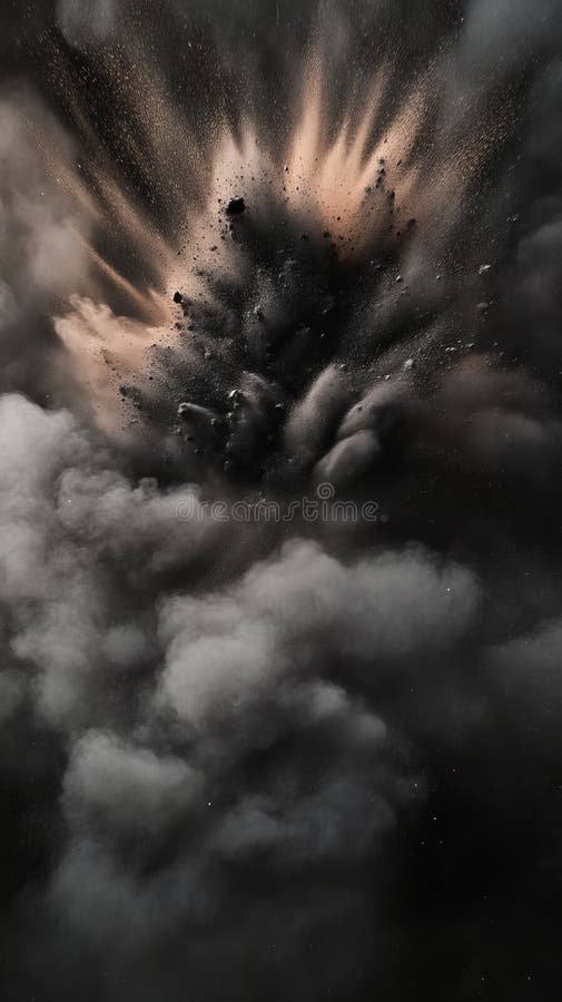 Explosive Burst of Dark Smoke and Debris with Scattered Particles Stock ...