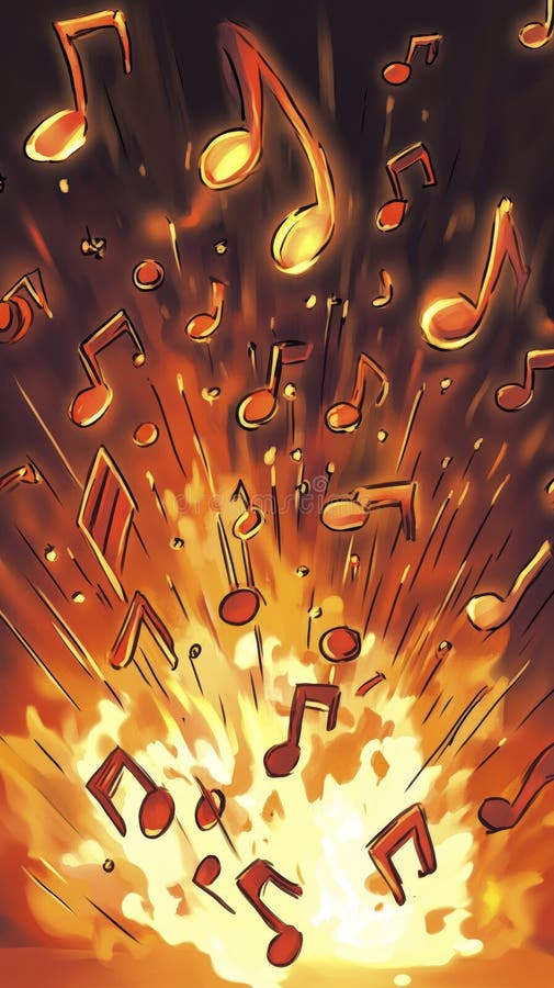 Explosive Burst of Fiery Musical Notes and Flames Stock Illustration ...