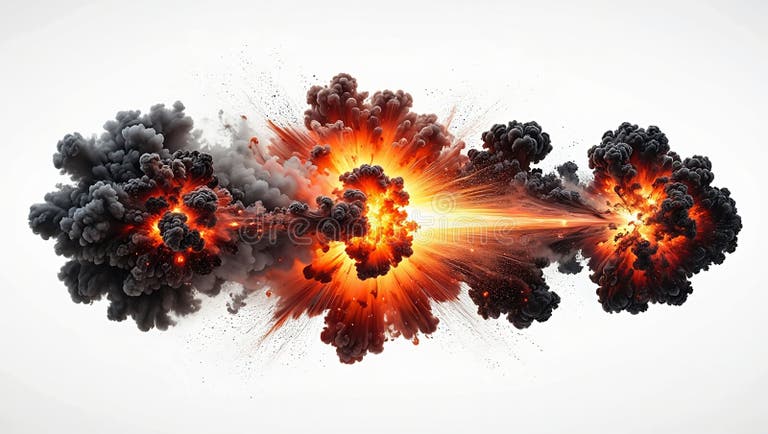 Explosive Burst of Fire and Smoke with Bright Light on White Explosion ...
