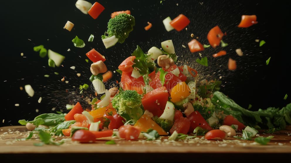 Explosive Burst of Fresh Vegetables and Legumes in Motion Stock Photo ...