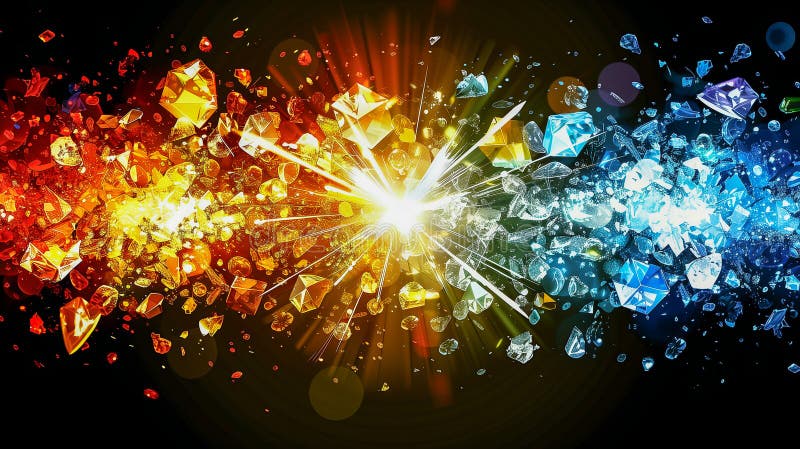 Explosive Burst of Multicolored Crystals in Dynamic Motion Stock ...