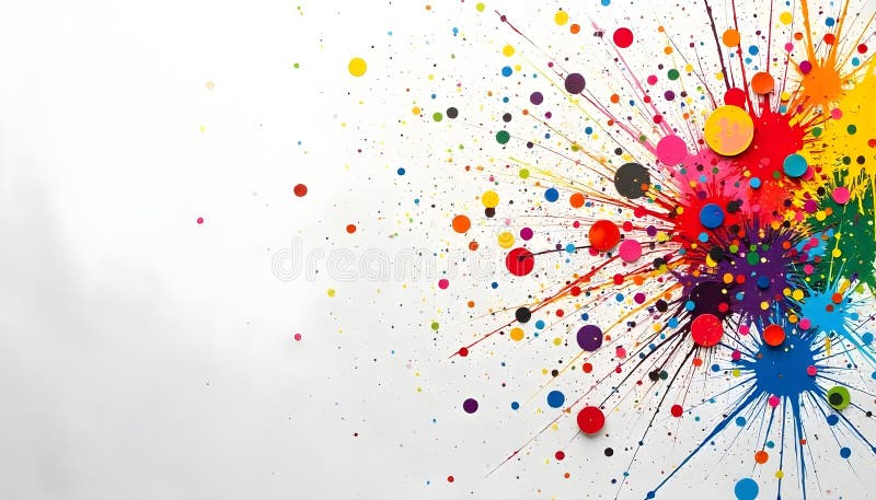 Explosive Burst of Multicolored Paint Splashes Radiating from Right ...