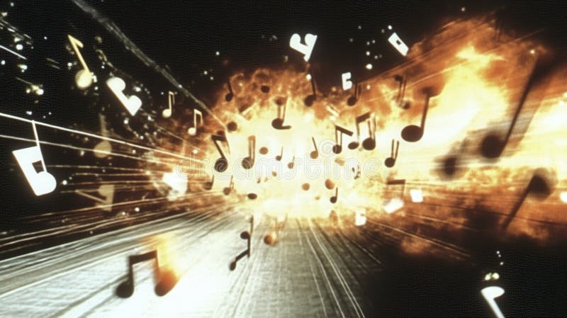 Explosive Burst of Music Notes in the Cosmic Void Stock Illustration ...