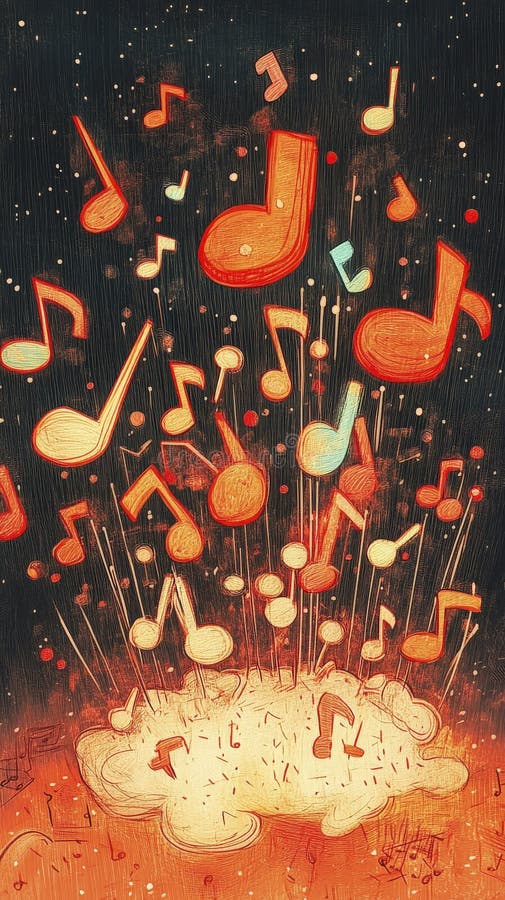 Explosive Burst of Musical Notes Against Dark Backdrop Stock ...