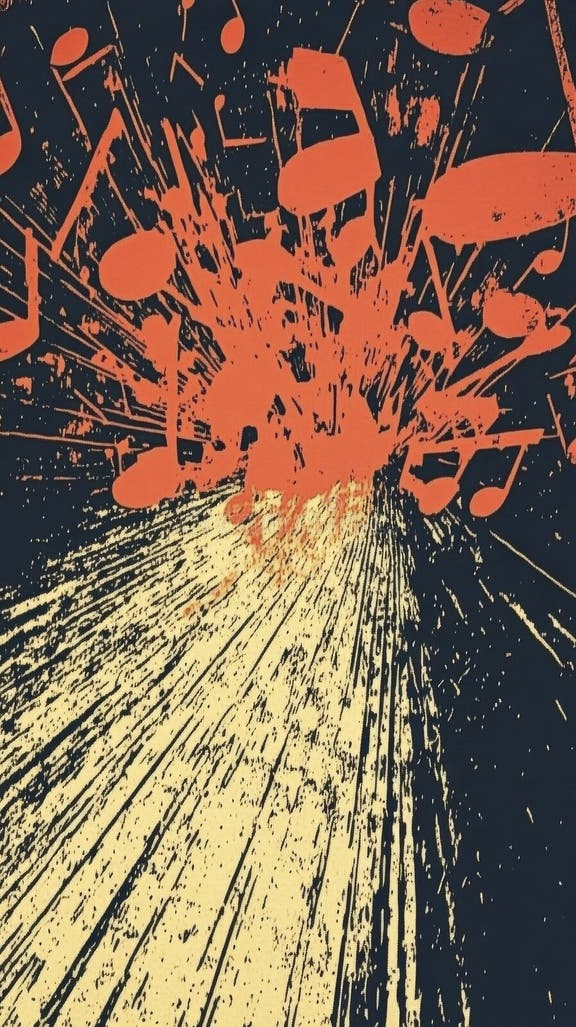 Explosive Burst of Musical Notes on Dark Background Stock Illustration ...