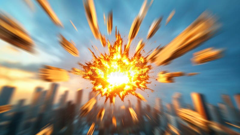Explosive Burst Over City Skyline, Creating Dramatic and Intense Scene ...