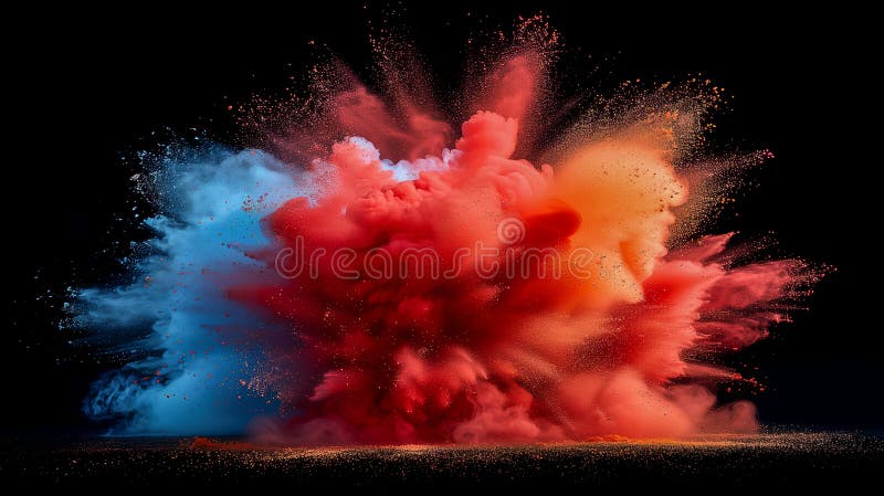 Explosive Burst of Red and Blue Powder on Black Background Stock ...