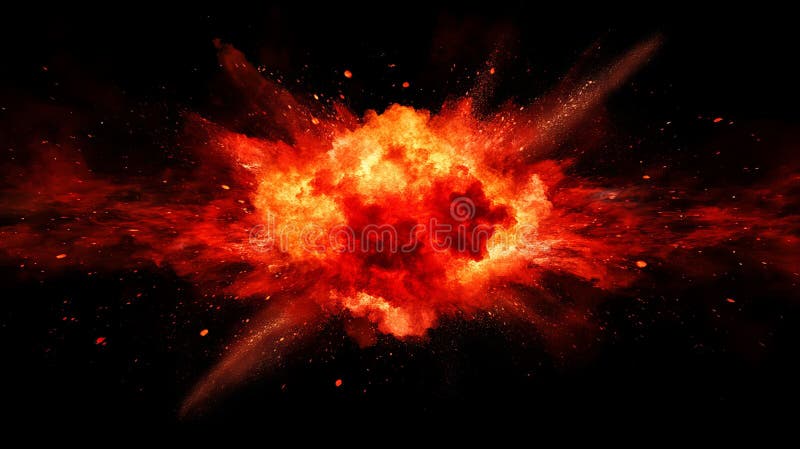 Explosive Burst of Red Fire and Smoke Against Black Background Stock ...
