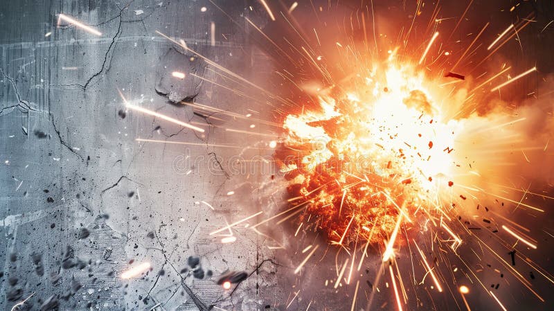 Explosive Burst, Shattered Wall Creating Free Area in Center ...