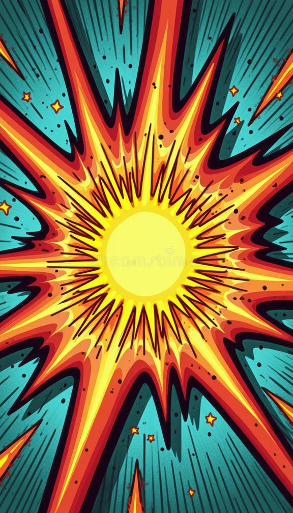 Explosive Burst of Vibrant Colors Radiating from a Central Sun Stock ...