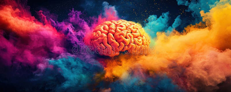 Explosive Burst of Vibrant Colors Surrounding a Purple Brain Expressing ...