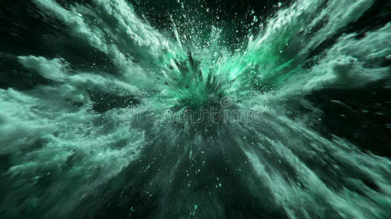 Explosive Burst of Vibrant Green Particles Erupts from a Central Point ...