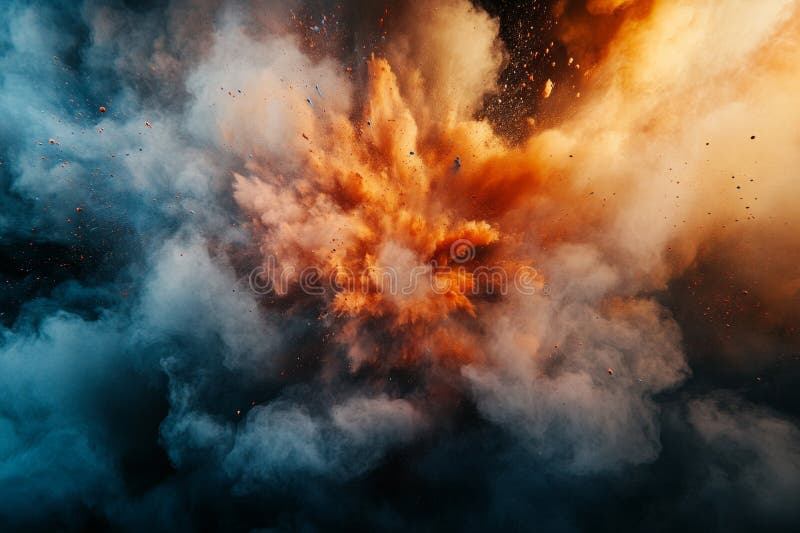 Explosive Burst of Vibrant Orange and Blue Smoke in Motion Stock Photo ...