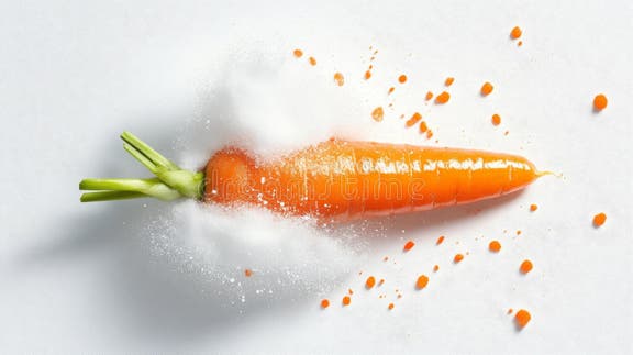 Explosive Carrot with Flour and Orange Splashes on White Isolated ...