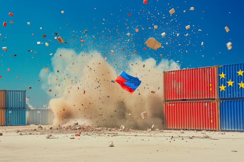Explosive Celebration Amidst Cargo Containers Stock Illustration ...