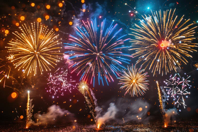 Explosive Celebration: a Festive and Colorful Fireworks Display Stock ...