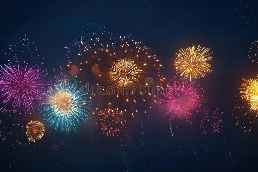 Explosive Celebration: Vibrant and Colorful Fireworks Display Stock ...