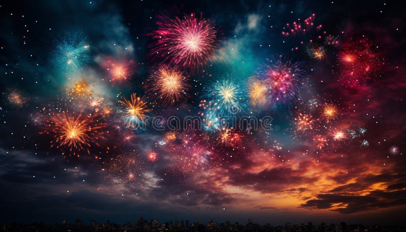 Explosive Celebration Vibrant Fireworks Illuminate the Dark Night Sky ...
