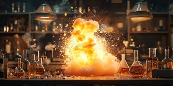 Explosive Chemical Experiment with Beaker Eruption in Laboratory Stock ...