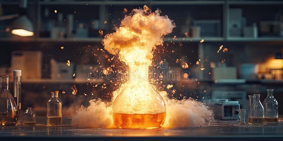 Explosive Chemical Experiment with Beaker Eruption in Laboratory Stock ...
