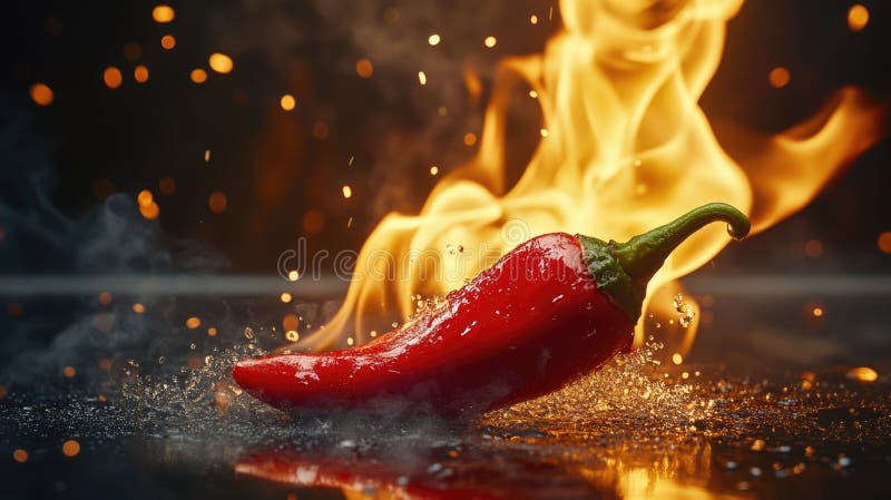 Explosive Chili Pepper Igniting Flames on Stove. Stock Photo - Image of ...