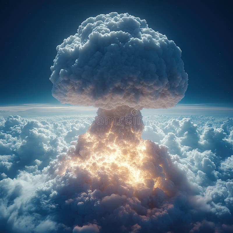 Explosive Cloud Rising in Dramatic Fiery Atmospheric Scene Stock Photo ...