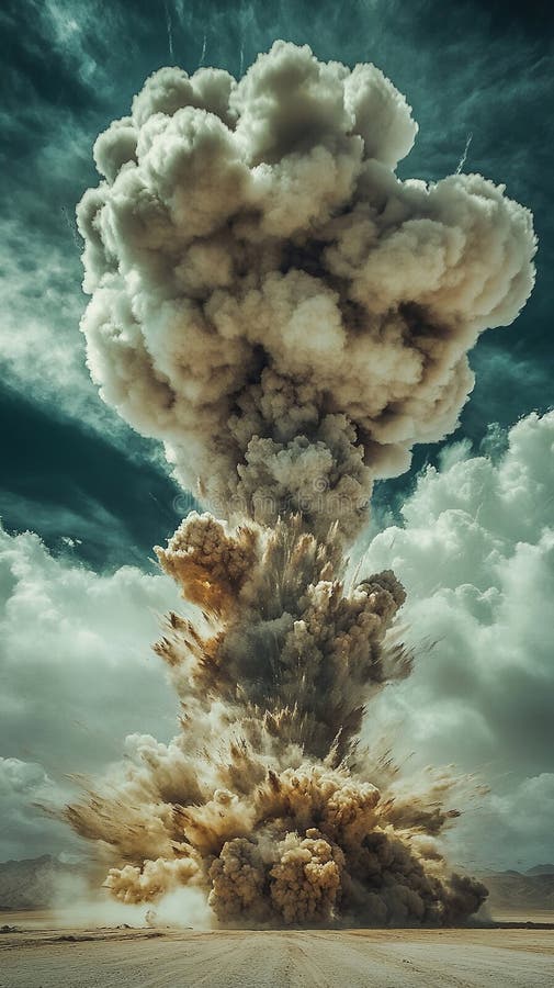 Explosive Cloud Rising Over Desert Landscape, Dramatic Atmosphere ...