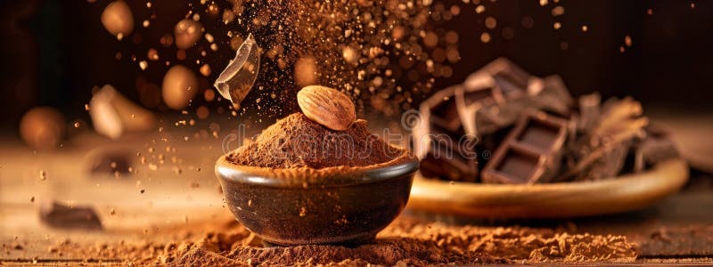 Explosive Cocoa Powder with Almonds and Chocolate Chunks in Dramatic ...