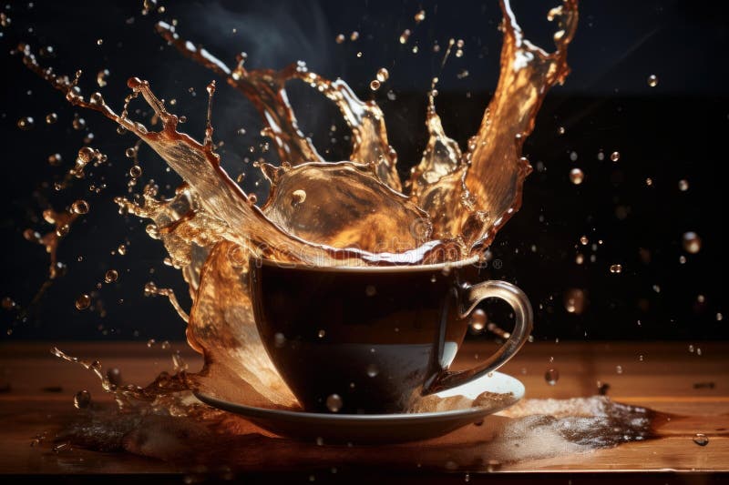 Dynamic Coffee Splash from Cup on Black Background Stock Photo - Image ...